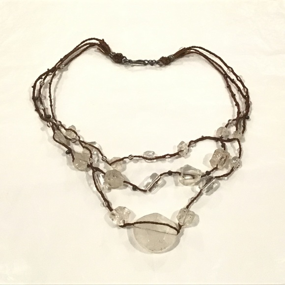 Jewelry | Sterling Silver Quartz Brown Cord 3 Strand Necklace 17 Long ...